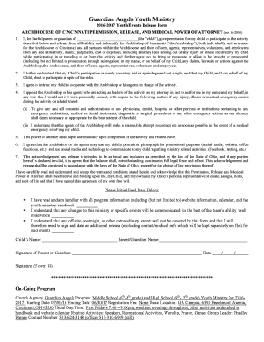 Fillable Online parish gaparish Youth Ministry 2016-2017 Release Form ...