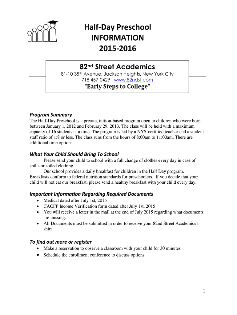 Fillable Online Half-Day Preschool Fax Email Print - pdfFiller