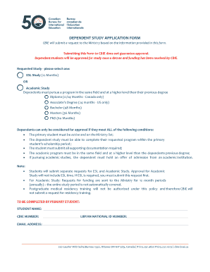 Fillable Online DEPENDENT STUDY APPLICATION FORM - cbie.ca Fax Email ...