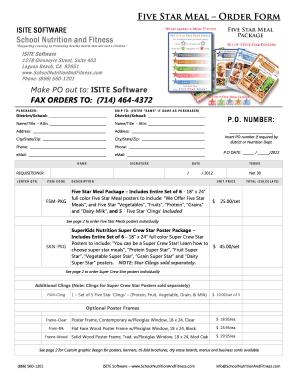 Fillable Online Five Star Meal Order Form Fax Email Print - pdfFiller