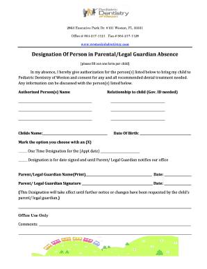 Fillable Online Parent/Guardian Designation - Pediatric Dentistry of ...