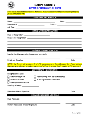 Fillable Online Letter of Resignation Form - Sarpy County Nebraska Fax Email Print - pdfFiller