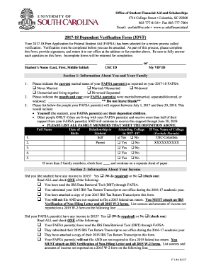 Fillable Online sc 2017-18 Dependent Verification Form (3DVF) or Fax Email Print - pdfFiller
