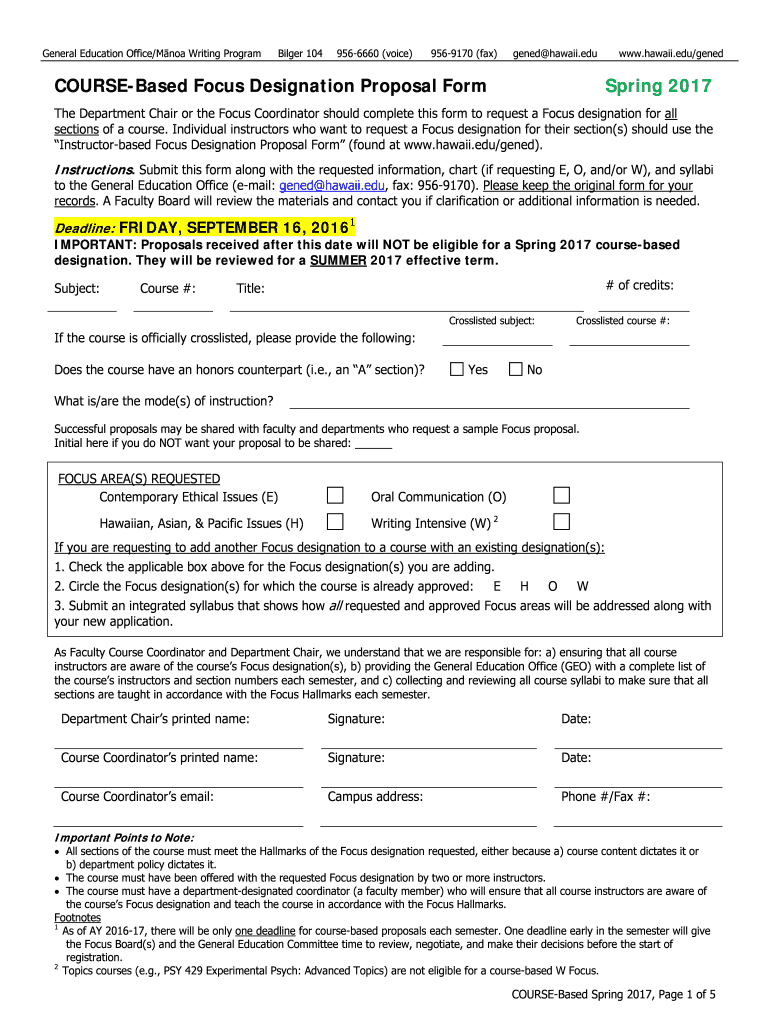 Fillable Online hawaii COURSE-Based Focus Designation Proposal Form Spring 2017 Fax Email Print ...