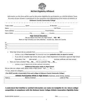Fillable Online dccc NJCAA Eligibility Affidavit - Delaware County ...