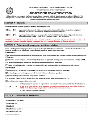 Fillable Online CSULB Subrecipient Commitment Form Fax Email Print ...