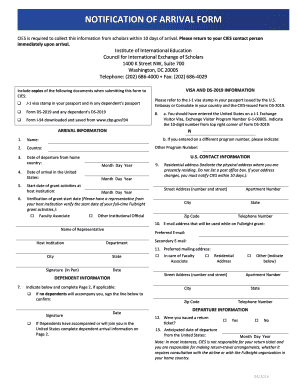 Fillable Online cies NOTIFICATION OF ARRIVAL FORM - cies.org Fax Email ...