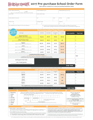 Fillable Online 2017 Pre-purchase School Order Form - Hersheypark Fax ...