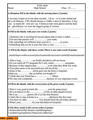 Fillable Online gama A:Dictation:Fill in the blanks with the missing letters.(3 ... - gama Fax ...