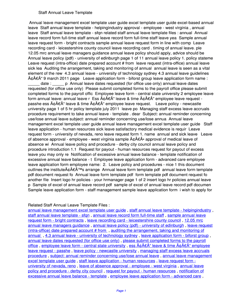 Fillable Online Staff Annual Leave Template. Staff Annual Leave ...