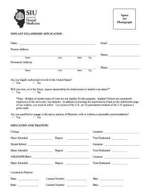 Fillable Online siue Implant Fellowship Application - Southern Illinois University ... Fax Email ...