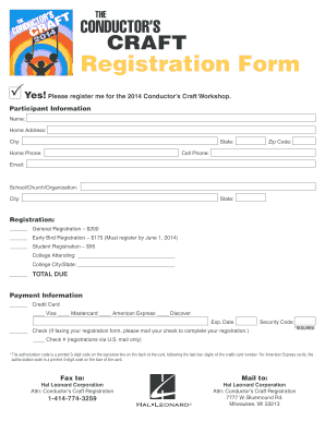 Fillable Online CRAFT Registration Form - halleonard.com Fax Email ...