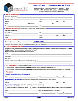 Fillable Online limited liability company order form - accumera.com Fax ...