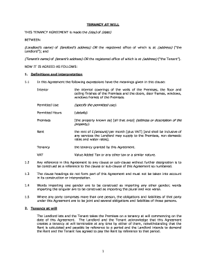 Fillable Online TENANCY AT WILL Fax Email Print - pdfFiller