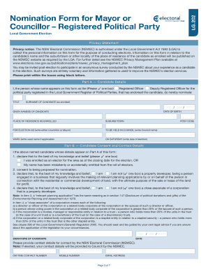 Fillable Online Nomination Form for Mayor or Fax Email Print - pdfFiller