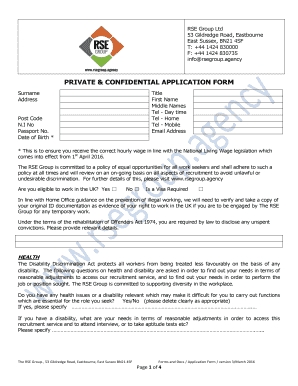 Fillable Online rsegroup private & confidential application form - RSE ...