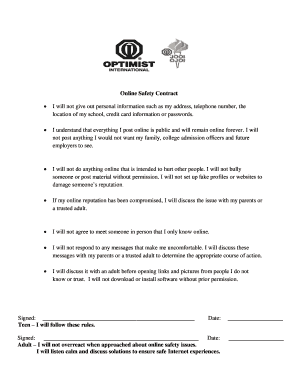 Fillable Online optimist Online Safety Contract - Optimist ...