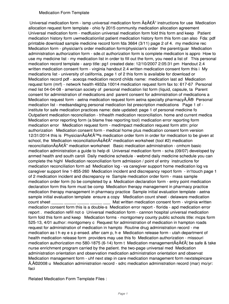 Fillable Online rzee Medication Form Template. Medication Form Template Fax Email Print - pdfFiller