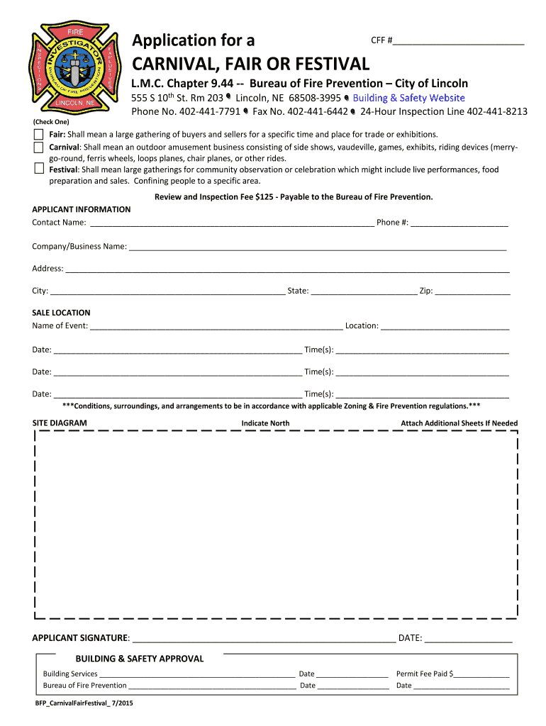Fillable Online lincoln ne Application for Carnival, Fair or Festival ...
