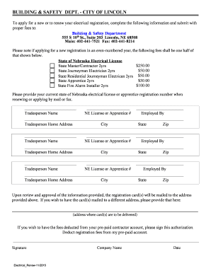 Fillable Online lincoln ne Electrical Registration Renewal - lincoln.ne ...