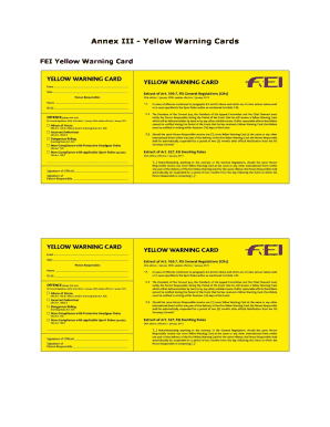 Fillable Online Annex III - Yellow Warning Cards Fax Email Print ...