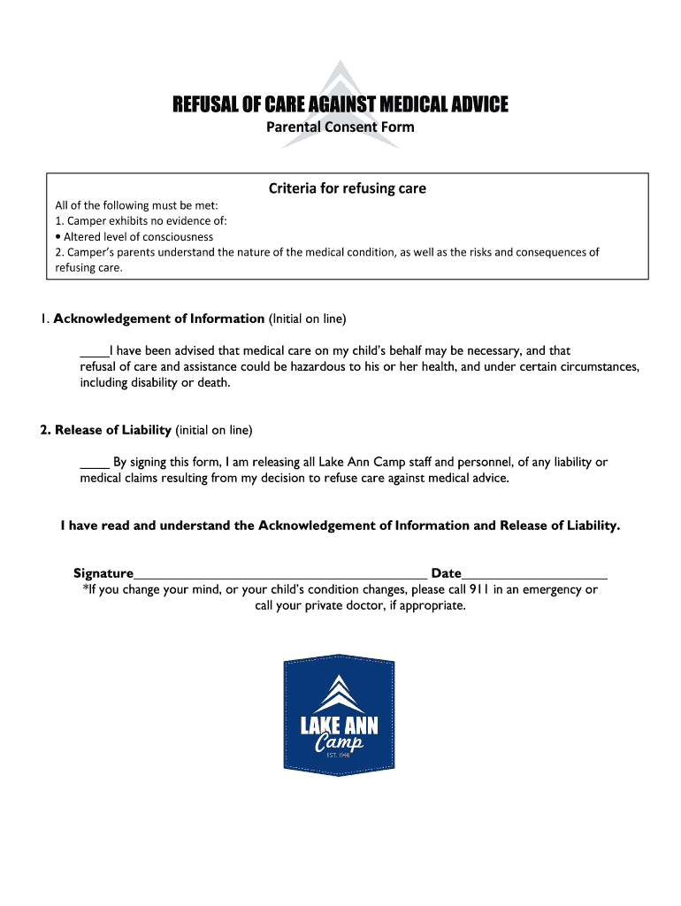 Fillable Online Refusal of care - Parental consent form.doc Fax Email ...