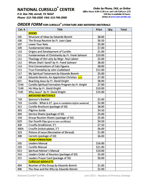 Fillable Online filipinocursillosf ORDER FORM FOR OFFICIAL CURSILLO ...