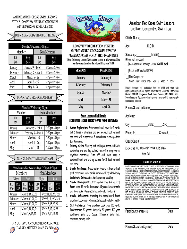Fillable Online secure mcckc AMERICAN RED CROSS SWIM LESSONS American Red Cross Swim ... Fax ...