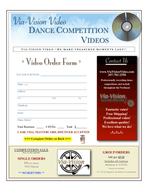 Fillable Online 2013 Competition Video Order form - Via-Vision ...
