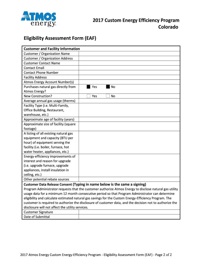 Fillable Online 2017 Custom Energy Efficiency Program Colorado ...