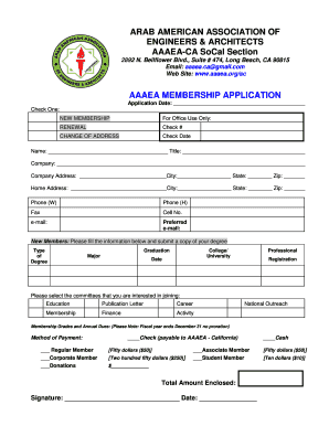 Fillable Online aaaea ARAB AMERICAN ASSOCIATION OF ENGINEERS AND ...