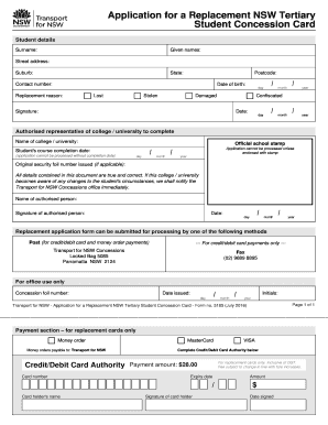 Fillable Online Application for a Replacement NSW Tertiary Student ...