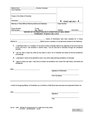 Fillable Online JDF 231 Waiver of Extradition as a Condition of Bail ...