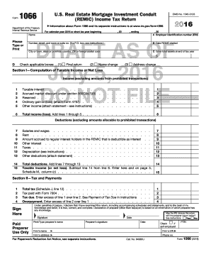 Fillable Online ftp irs 2016 Form 1066. U.S. Real Estate Mortgage ...