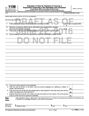 Fillable Online ftp irs Form 1138 (Rev. September 2016). Extension of ...