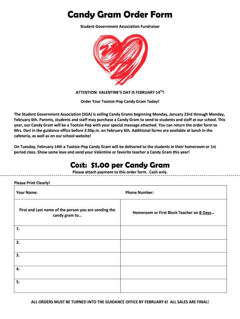 Candy Gram Order Form Template Fill Online Printable Fillable 