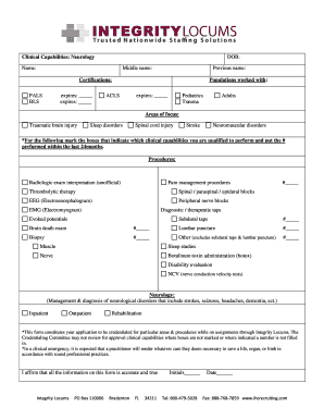 Fillable Online Clinical Capabilities: Neurology DOB: Name: Middle name ...