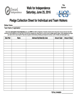 Fillable Online ti-inc Pledge Collection Sheet for Individual and Team ...