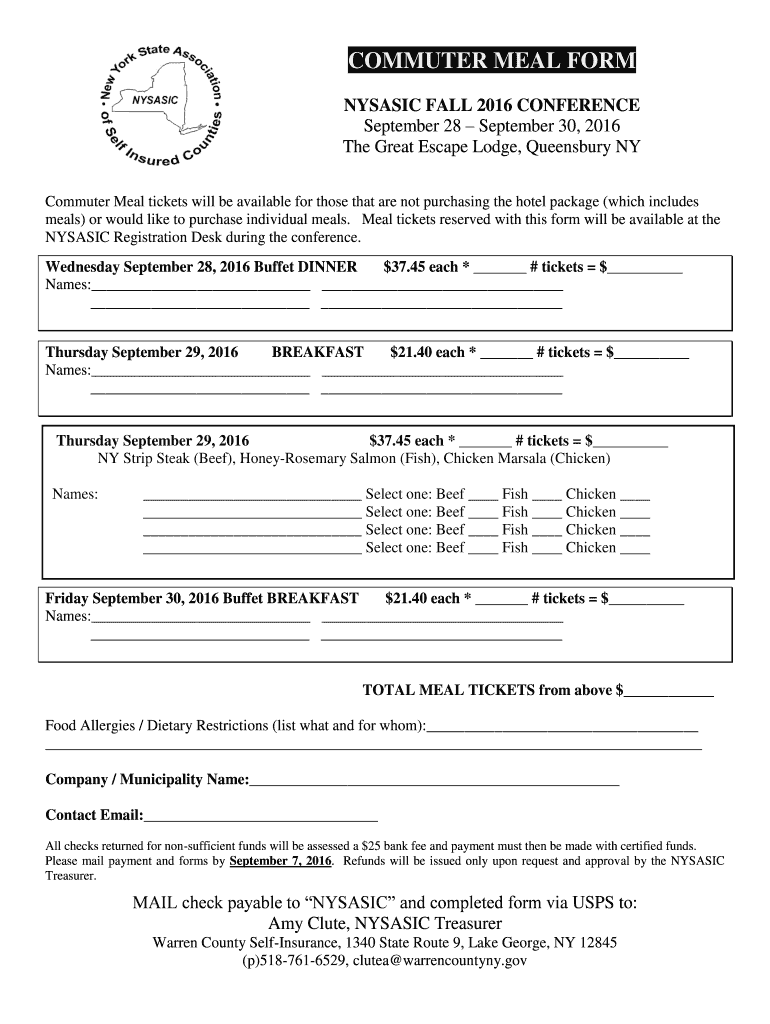 Fillable Online nysasic commuter meal form - New York State Association ...