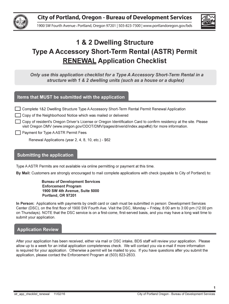 Fillable Online 1 & 2 Dwelling Structures Type A Accessory Short-Term ...