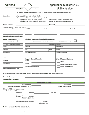 Fillable Online Application to Discontinue Utility Service Fax Email ...