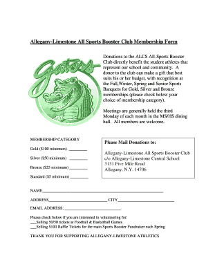 Fillable Online Booster Club Membership Form - alcsny.org Fax Email ...