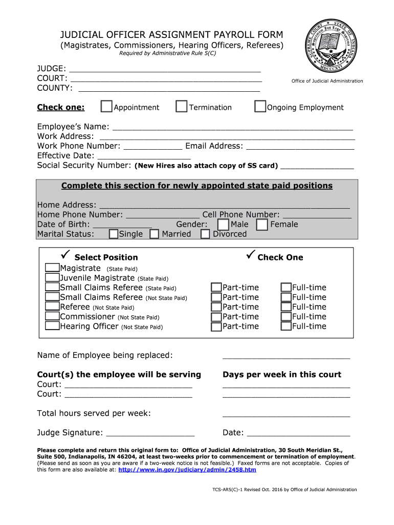 Fillable Online in judicial officer assignment payroll form - IN.gov ...