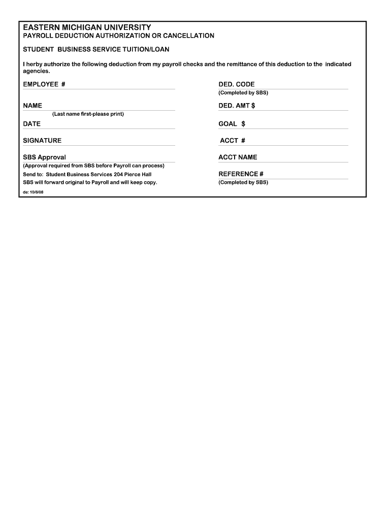 Fillable Online emich Payroll Deduction Form - Eastern Michigan University Fax Email Print ...