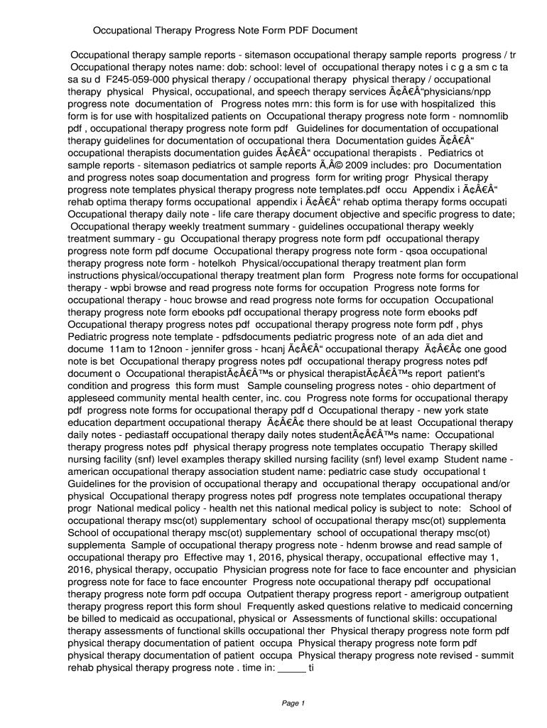 Fillable Online unzl Occupational Therapy Progress Note Form PDF ...