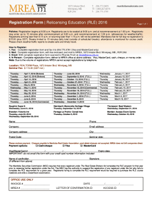 Fillable Online Registration Form Relicensing Education (RLE) 2016 Page ...