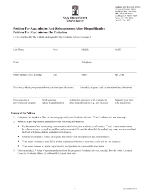 Fillable Online aztecgrad sdsu Petition For Readmission And ...