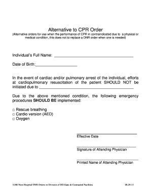 Fillable Online dmh mo Alternative to CPR Order - dmh mo Fax Email ...