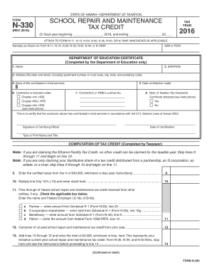 Fillable Online Form N-330 Rev 2016 School Repair and Maintenance Tax ...