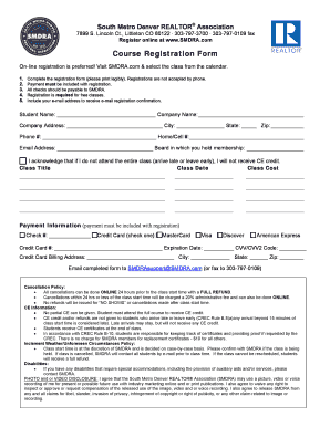 Fillable Online Course Registration Form - smdra.com Fax Email Print ...